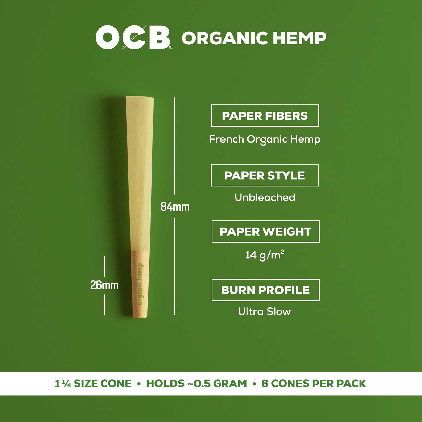 Organic Hemp 1¼ Cone Tower, 100 Count – OCB USA Rolling Paper Store